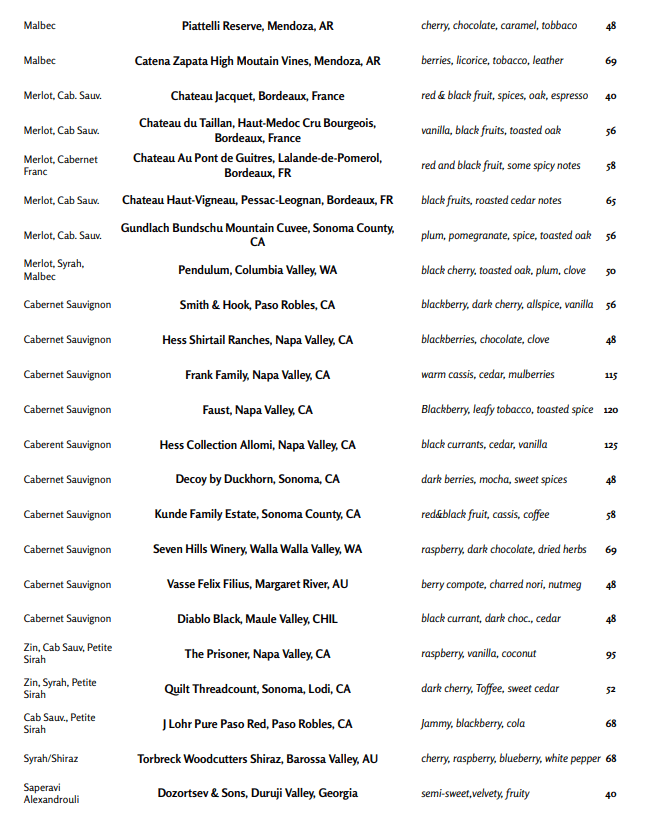 Bar Menu – Evermore Wine Bar & Cafe
